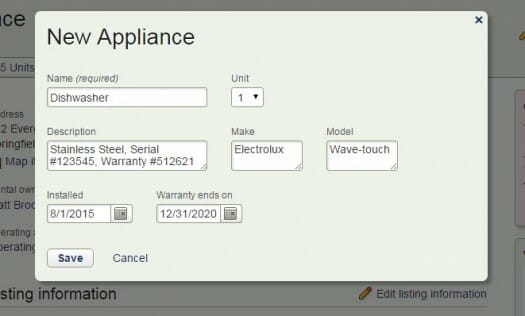 New appliance tracking log | Buildium